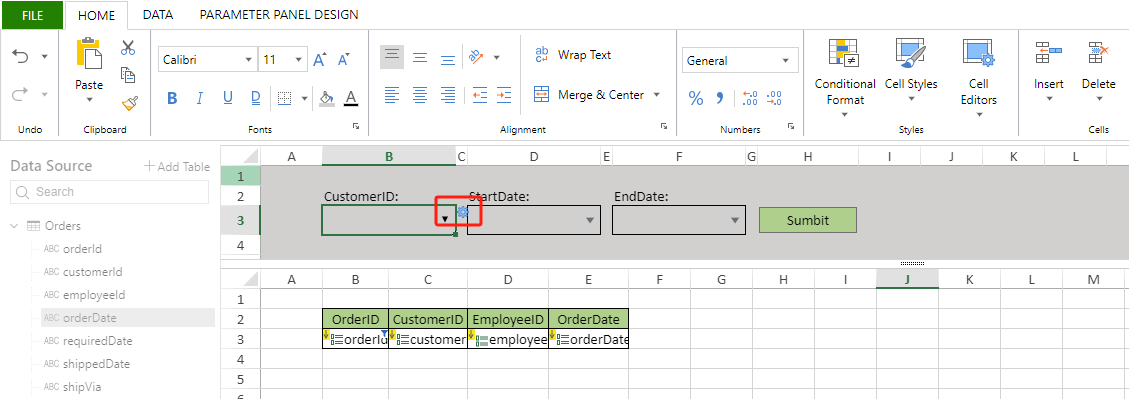 Parameter Ui Javascript Spreadsheet Spreadjs